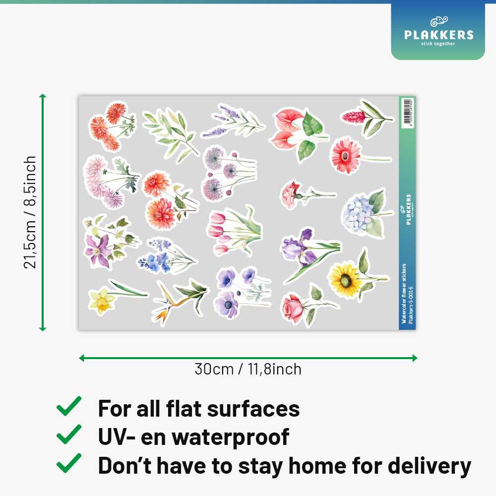 Waterverf Bloemen Stickerset van 20 Stuks voor Slechts 3,95