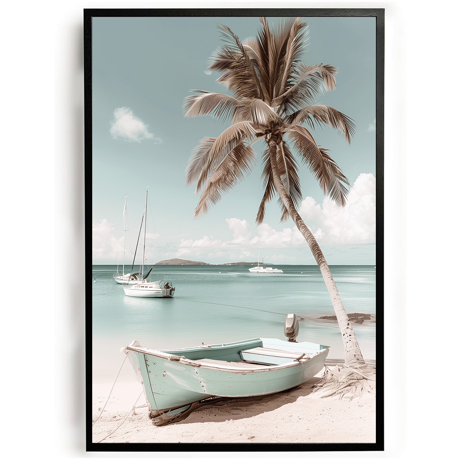 Poster tropisch strand palmboom en boten kopen? bestel al v.a. 6,95